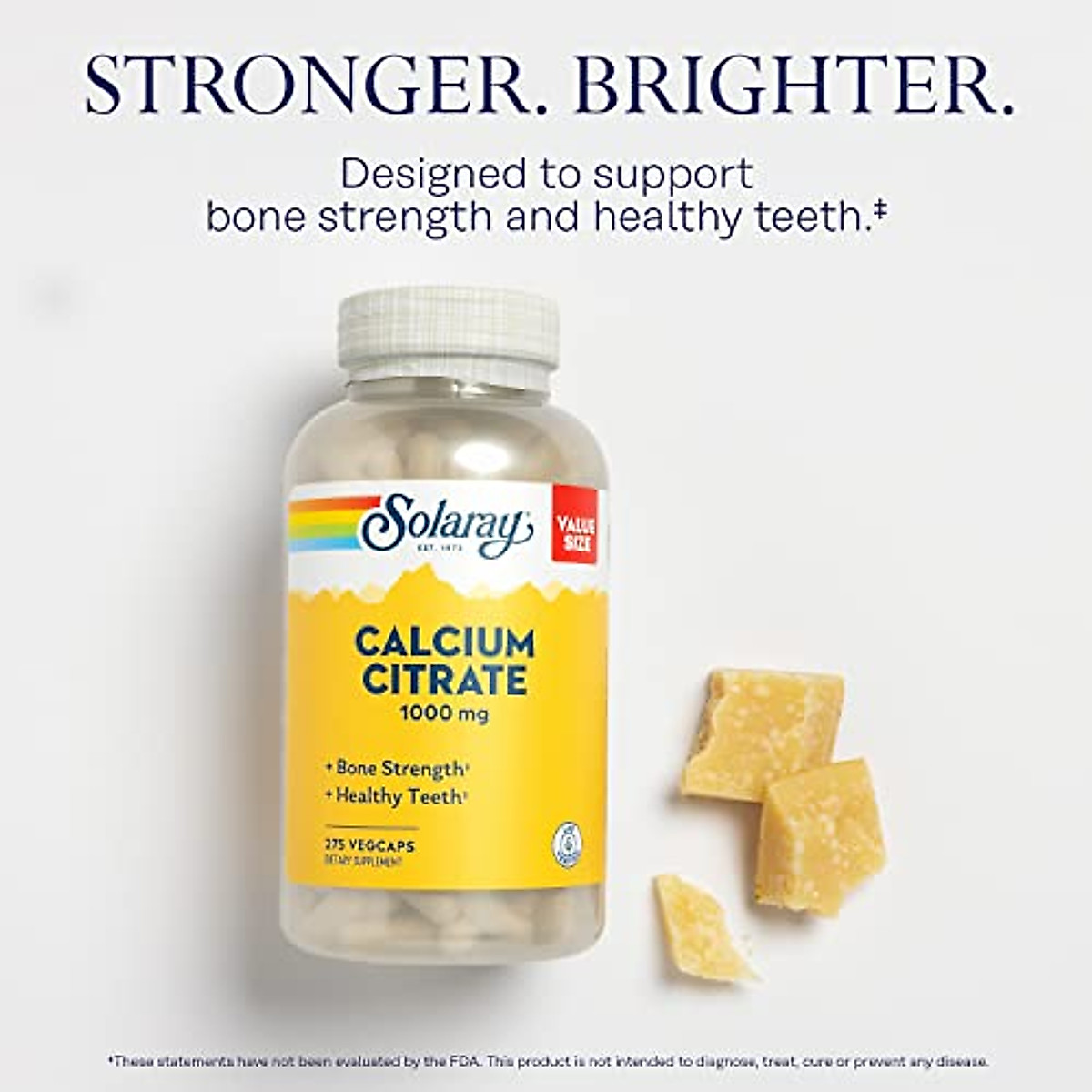 Solaray Calcium Citrate 1000mg, Chelated Calcium Supplement for Bone Strength, Healthy Teeth & Nerve, Muscle & Heart Function Support, Easy to Digest, 60-Day Guarantee, Vegan (68 Serv, 275 Count)