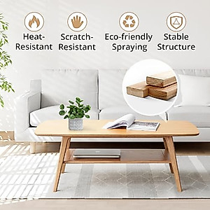 Coffee Table, High End Solid Wood Coffee Table with Storage Shelf and Open Tabletop, 2-Tier Coffee Table Rectangular Coffee Table for Living Room, Office, Easy Assembly(39.37 * 19.69 * 17.32 Inch)