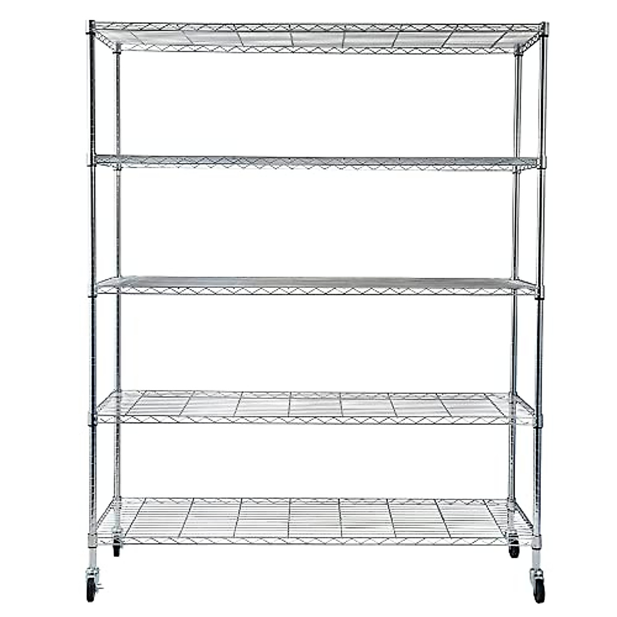 WEI WEI GLOBAL 5-Tier Heavy Duty Shelving Unit - Wire Shelving with Wheels - Metal Organizer Wire Rack - Bakers Rack - Garage Storage Shelves Organization - Standing Shelves Pantry Kitchen - Chrome