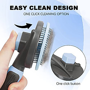 FYY Dog and Cat Brush for Shedding, Self Cleaning Dog Grooming Brush Pet Slicker Brush for Long or Short Haired Dogs Cats Grooming Supplies Blue