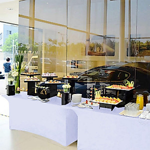 RELIANCER 2 Pack 8FT Rectangular Spandex Table Cover Four-Way Tight Fitted Stretch Tablecloth Table Cloth for Outdoor Party DJ Tradeshow Banquet Vendor Wedding Celebration (2PC 8FT, White)