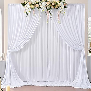 10ft x 10ft Wrinkle Free White Backdrop Curtains for Parties, Polyester Photo Backdrop Drapes 2 Panels 5x10ft for Birthday Wedding Photography Backgroung Baby Bridal Shower Home Decorations