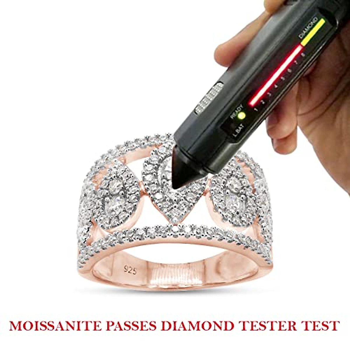 SAVEARTH DIAMONDS 1 Carat (Cttw) Round Cut Lab Created Moissanite Diamond Double Row Teardrop Wedding Band Ring Jewelry For Women In 14k Rose Gold Over Sterling Silver 1 1/2 Cttw-8