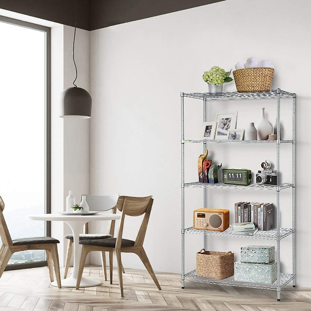 5-Tier Wire Shelving Unit, Adjustable Steel Storage Shelves 35.4" D x 17.7" W x 66.9" H, Commercial Storage Organisation Rack Heavy Duty Steel Shelving for Kitchen Bedroom Bathroom Office Garage