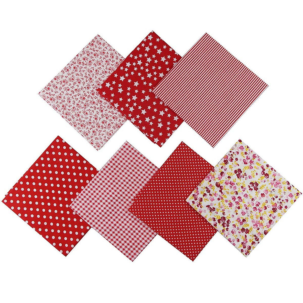 Jukway 7PCS Different Patterns Printed Cotton Fabric Squares 50 cm x 50 cm Handmade Craft Cloths Bundle for Sewing Patchwork, Quilting, DIY Scrapbooking Tissue (Red)
