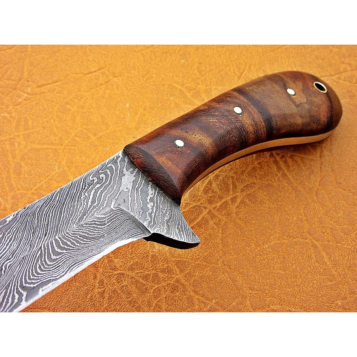 Black Smith Custom Knives DM-BC-01 Handmade Damascus Steel Bull Cutter Cowboy hunting castration and skinning knife, 8" Rose Wood Handle, Fixed Blade EDC Knife With Leather Sheath