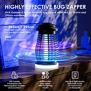 Cordless Bug Zapper Outdoor & with LED IP67 Waterproof Mosquito Zapper Indoor & Camping 4800mAh Electric Wireless Fly Zapper Portable Fly Trap (Black)