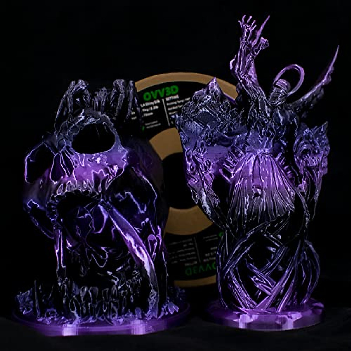 2 Pack PLA Filament 1.75mm, 3D Printer Filament Tri-Colors Rainbow PLA Filament Silk PLA Red-Yellow-Blue with Silk Black Purple, 2kg