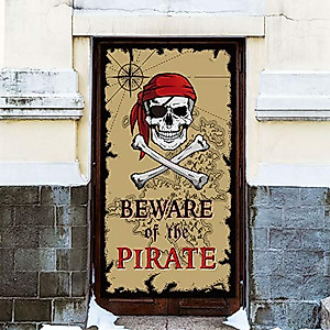 Beware of Pirates Door Banner Pirate Party Decoration Pirate Backdrop Halloween Birthday Party Photo Booth Props Pirate Theme Party Supplies