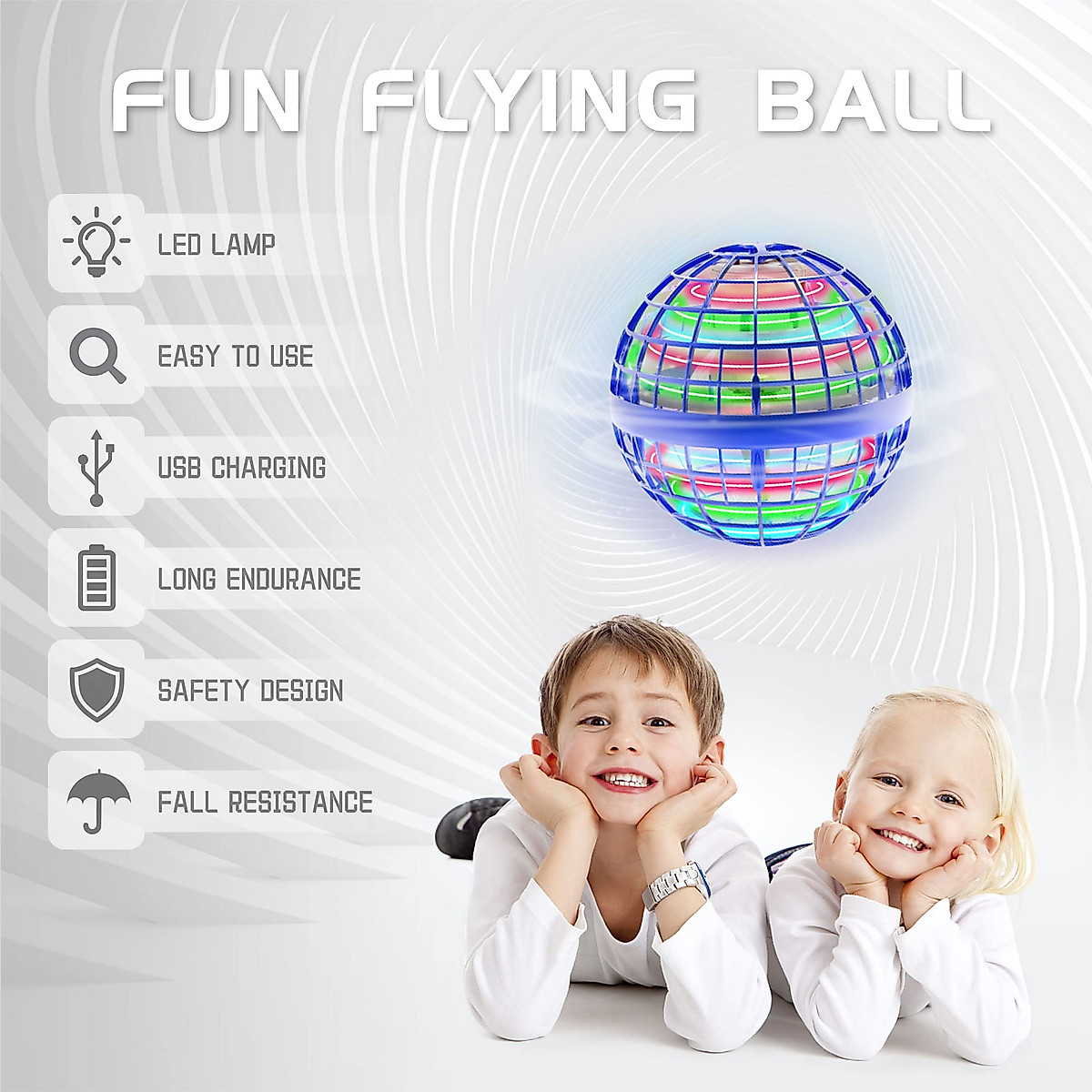 Flying Ball Toy Globe 360°Rotating Hand Controlled Orb Magic Led Lights Controller Mini Drone Boomerang Fly Spinners for Kids Adults Indoor Outdoor (Blue)