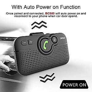 SUNITEC Handsfree Bluetooth for Cell Phone, Bluetooth 5.0 Car Speaker Motion AUTO ON Off Support Siri Voice Assistant Bluetooth Car Kit Receiver Handsfree Speakerphone with Visor Clip - BC980P