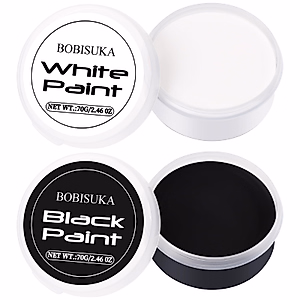 BOBISUKA Halloween Cosplay SFX Makeup Black + White Face Body Paint Special Effects Makeup Kit Dress Up Non Toxic Face Painting Kits for Adult Full Coverage Face paint Fx Make Up