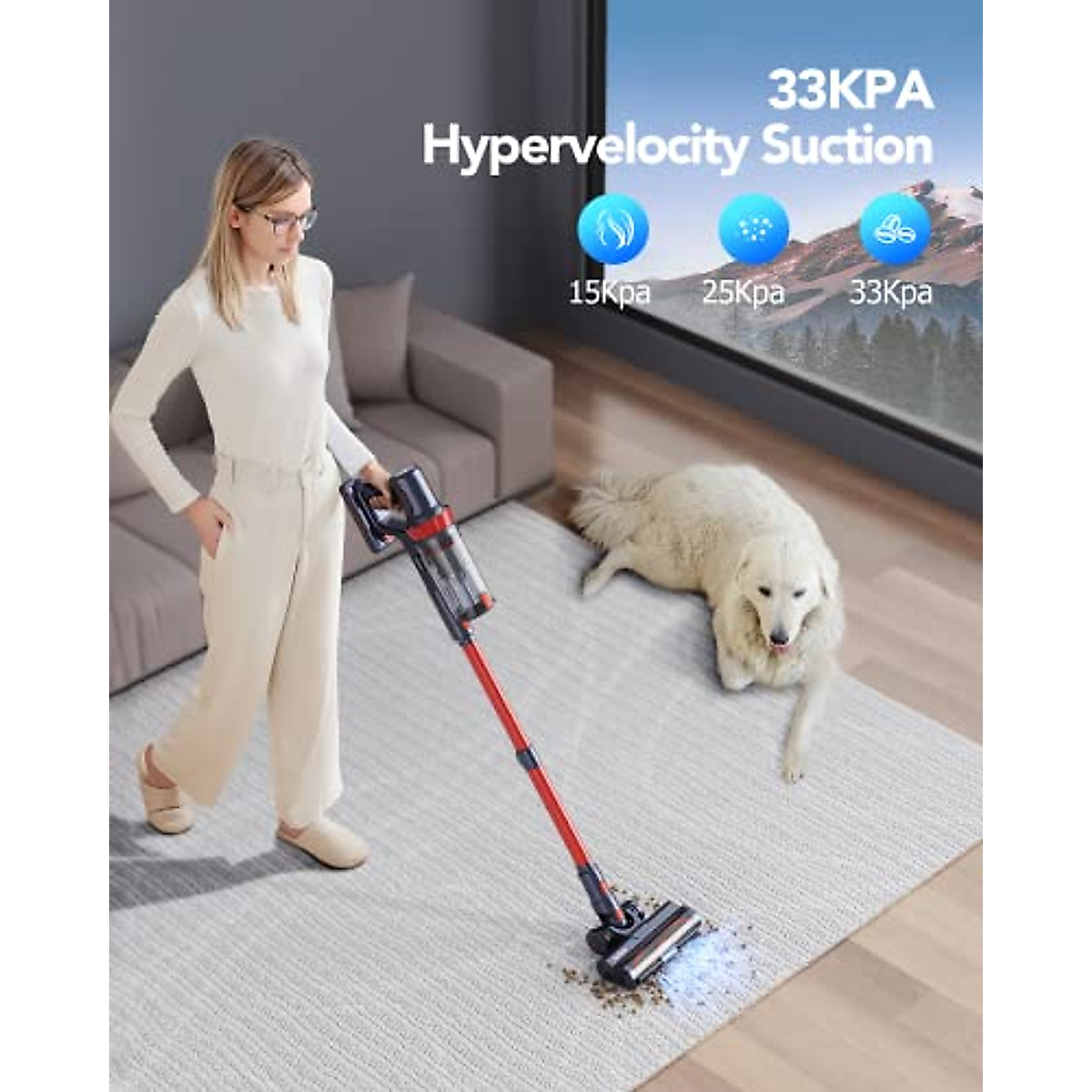 HONITURE Cordless Vacuum Cleaner, 400W 33Kpa Stick Vacuum Cordless with LCD Smart Touchscreen, Max 50mins, 7-Layer Hepa, 6 in 1 Lightweight Handheld Vacuum for Hardwood Floors,Carpets,Stairs,Pet Hair