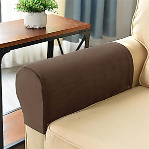 Set of 2 Velvet Stretch Armrest Covers for Chairs and Sofas Armchair Slipcover for Recliner Sofa Anti-Slip Soft Washable Sofa Arm Covers Protector,Coffee