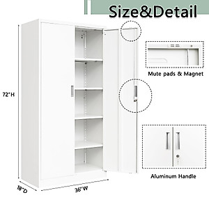 BESFUR Metal Storage Cabinet, 72" - White Garage Metal Cabinet, Adjustable Shelves and Locking Doors for Office, School, Garage