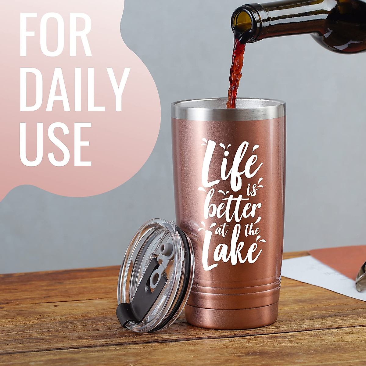 Onebttl Lake Themed Tumbler, 20oz Insulated, Rose Gold