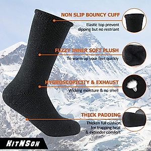 KitNSox Thermal Heat Socks for Men, Crew Heated Insulated Thick Warm Fuzzy Hiker Boot Socks for Hiking Hunting Backpacking,Large, 2 Pairs Black & Deep Gray