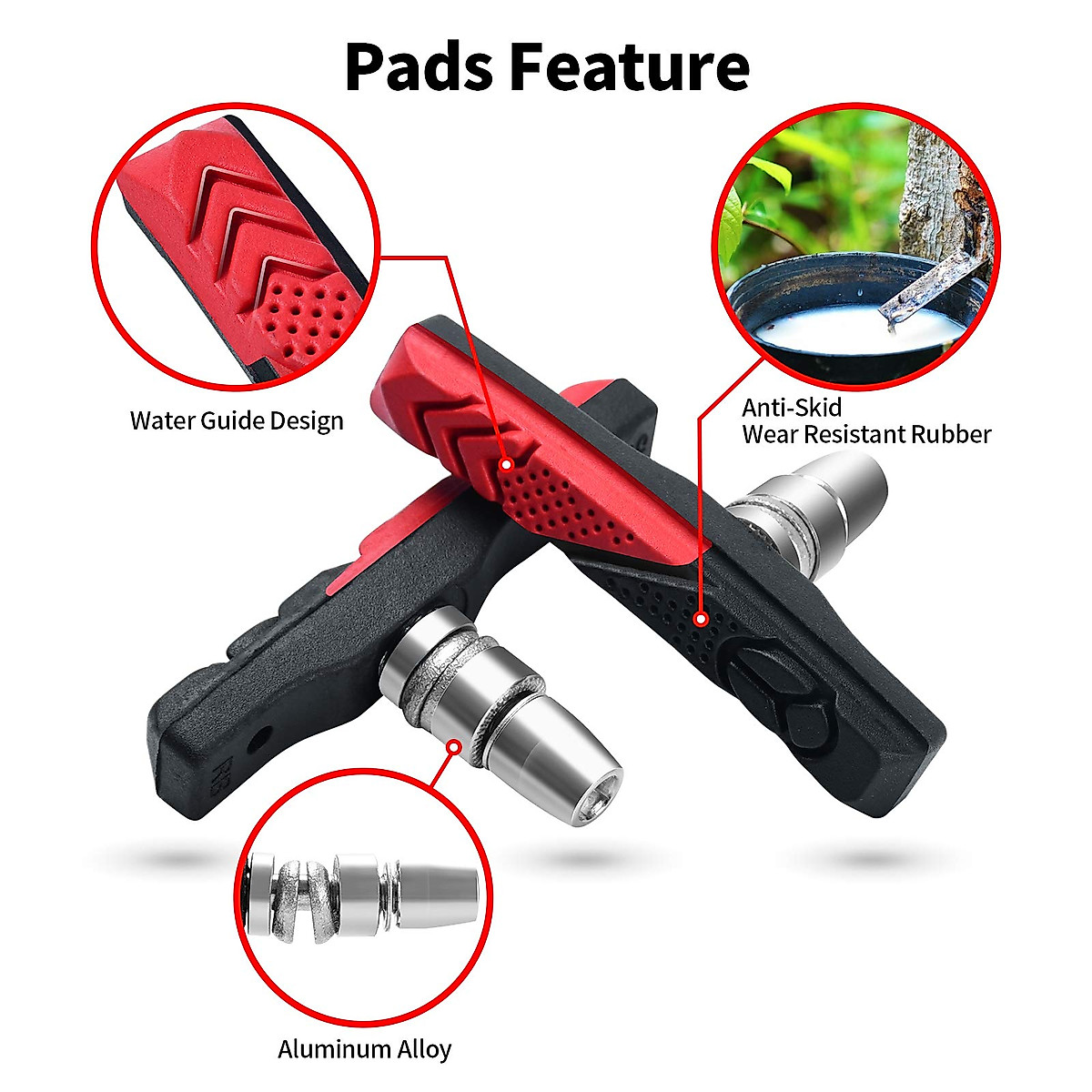 RUJOI 4 Pairs Bike Brake Pads Set,72mm V Brake Shoes with Hex Nuts and Washers, brakes V-Brake Replacement Set for Cruiser MTB Mountain Bicycle