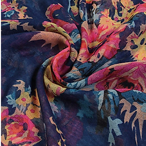 Scarfand's Romantic Rose Prints & Floral Patterns Lightweight Infinity Fashion Scarves Wraps (Bouquet Rose Navy)