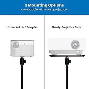 Mount-It! Dual Use Projector Stand, 2 Mounting Options: 1/4" Screw and Platform Portable Projector Stand For Mini Projectors Adjustable Height Floor Stand 13.2 lb load, For Home, Office, Studio, DJs