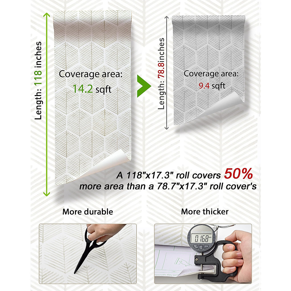 MelunMer Modern Peel and Stick Wallpaper Boho 17.3''×118'' Contact Paper for Cabinets and Drawers Self Adhesive Wallpaper Removable Wallpaper for Bedroom Geometric Wallpaper for Bathroom Beige/White