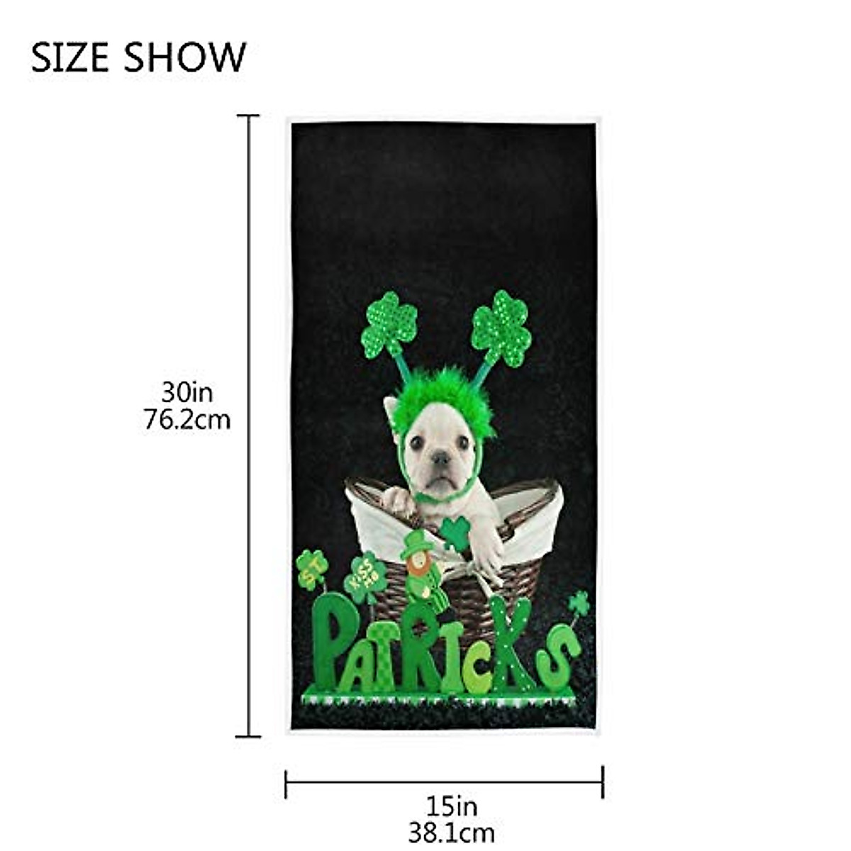 Shamrock French Bulldog Soft Hand Towels 30x15,Decorative St. Patrick's Day Green Fingertip Kitchen Dish Towels Washcloth for Bathroom, Hotel,Gym and Spa