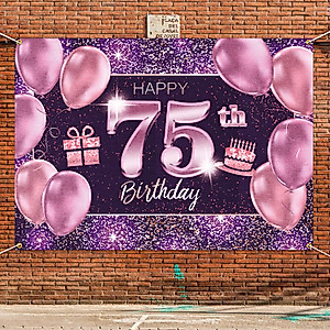 PAKBOOM Happy 75th Birthday Banner Backdrop - 75 Birthday Party Decorations Supplies for Women - Pink Purple Gold 4 x 6ft