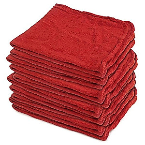 Buffalo Industries (62017) 100% Cotton 14" x 14" Fully Hemmed Red Shop Towels, Pack of 50 - Grease and Oil Rag for Automotive, Garage and Home - Washed, Dyed and Dried for Quality - Machine Washable