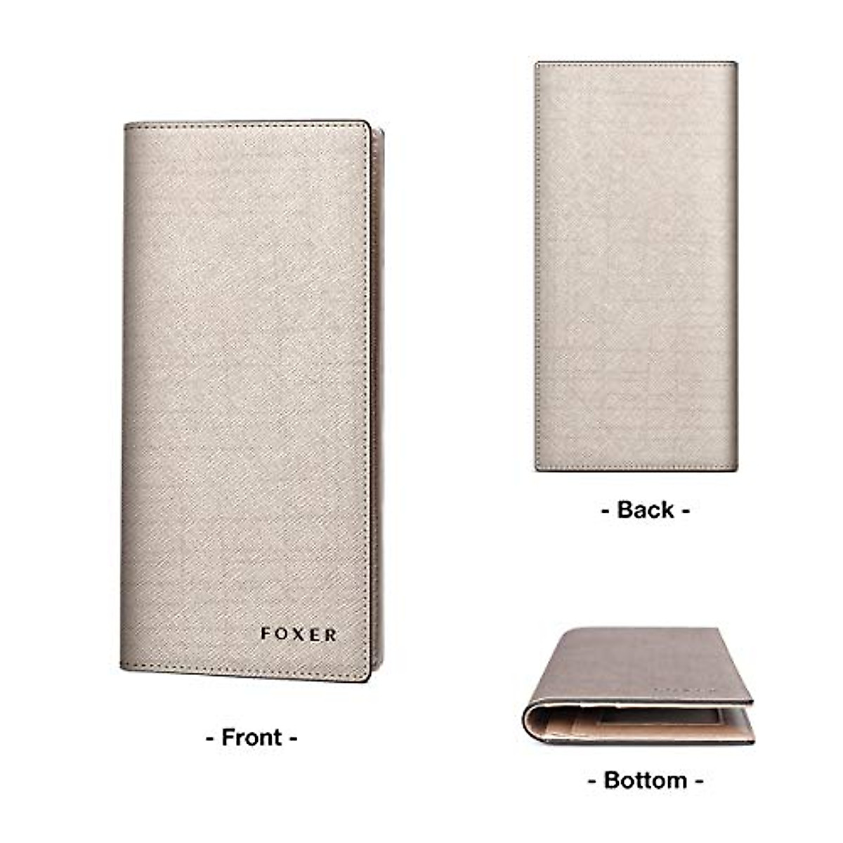 FOXLOVER Slim Thin Leather RFID Blocking Credit Card Holder Bifold Genuine Leather Clutch Wallets for Women (golden)