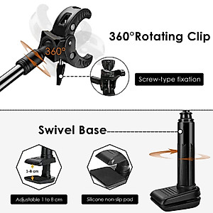 Linkidea Hair Dryer Stand, 360 Degree Rotating Blow Dryer Holder Hands-Free, Gooseneck Bracket with Clamp Mount for Dog Cat Grooming Home Salon