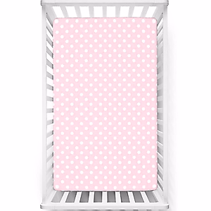 Polka Dots Themed Fitted Crib Sheet,Standard Crib Mattress Fitted Sheet Ultra Soft Material-Baby Crib Sheets for Girl or Boy,28“ x52“,White Pink