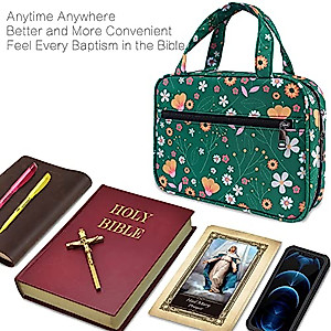 Bible Covers Case for Women, Green Canvas Bible Bag with Pockets and Zipper for Standard and Large Size Bible, Christian Gifts for Women and Kids, Church Bible Bag for Bible Study