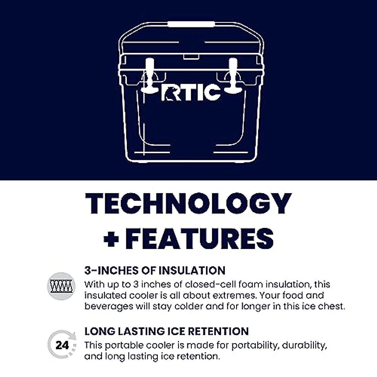 RTIC Hard Cooler 45 qt, Grey, Ice Chest with Heavy Duty Rubber Latches, 3 Inch Insulated Walls Keeping Ice Cold for Days, Great for The Beach, Boat, Fishing, Barbecue or Camping