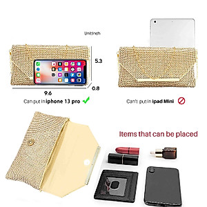 Barode Handbags for women Rhinestone Clutch Purses Gold Rhinestone Shoulder Bag Envelope Crossbody Bags Wedding Handbags (Gold)
