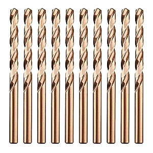 1/4" M35 Cobalt HSS Jobber Length Twist Drill Bit with Straight Shank,Heavy Duty, Pack of 10 PCS, Drilling for Cast Iron, Heat-Treated Steel, Stainless Steel and Other Hard Materials