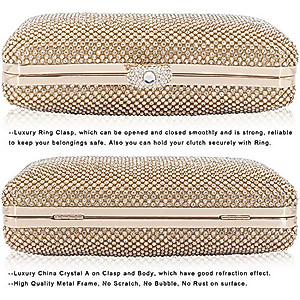 Dexmay Rhinestone Crystal Ring Clutch Purse Luxury Evening Bag for Bridal Wedding Party Gold