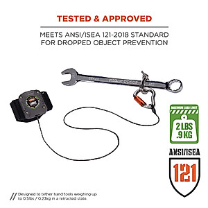 Ergodyne Squids 3002 Retractable Tool Lanyard with Locking Carabiner, Straps to Attach to Belt or Harness, Gray, Standard