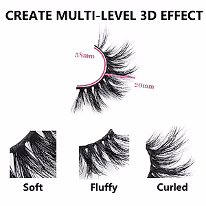 Kisslily 5 Pairs 20mm 3D Real Mink Eyelash Pack Fluffy False Eyelashes Extension Multi Pack Handmade Reusable Criss-cross Dramatic Thick Lash（188）