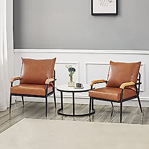 OFCASA Sofa Armchair Modern Faux Leather Couch with Arms Metal Frame Single Upholstered Seat Sofa Chair with Thick Cushions for Bedroom Lounge Office Garden (Light Brown)