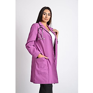 VESTE Destiny Colored Women Lab Coat - 5 Pockets 38" Long Laboratory Coat - Female Medical & Science Labcoats 12 Colors in S,M,L with Adjustable Sleeve (Purple, Small)
