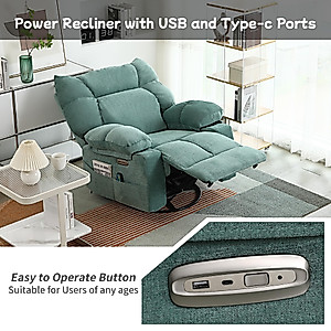 EDWELL Power Recliner Chair with Massage and Heat, Swivel Rocking Recliner Chairs for Adults, Ergonomic Lounge Recliners with USB, USB-C Ports and Side Pocket, Power Adjustable Backrest & Footrest