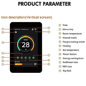 Smart WiFi Thermostat with App Control, IP20 Protection Transparent Screen 100-250VAC 1℃ Home Smart WiFi Thermostat with Screws for Water Heating (16A)