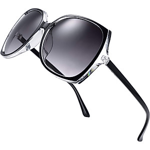 The Fresh Women's Oversized Square Jackie O Cat Eye Hybrid Butterfly Fashion Sunglasses - Exquisite Packaging (727701-Crystal Black, Gradient Grey)