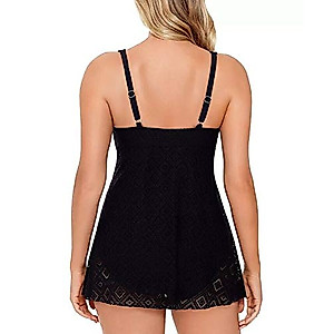Swim Solutions Womens Flyaway V-Neck Tummy Control Swimdress Black 14