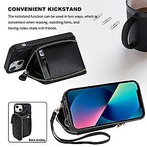 Bocasal Crossbody Wallet Case for iPhone 13 Mini, RFID Blocking PU Leather Zipper Handbag Purse Flip Cover, Kickstand Folio Case with Card Slots Holder Wrist Strap Lanyard 5G 5.4 Inch (Black)