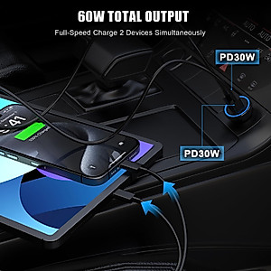 [MFi Certified] iPhone 15 Car Charger Fast Charging, All Metal 60W Dual USB C Car Charger Cigarette Lighter with 2 Pack USB C Car Charger Cord for iPhone 15/15 Pro/15 Pro Max/15 Plus/iPad Pro