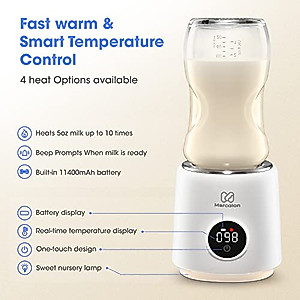 Bottle Warmer, Portable Bottle Warmer for Travel with 5 Adapters, Mercalon Upgraded Rechargeable Baby Milk Warmer, Fast Heat Warmer with Digital Display for Formula & Breastmilk (Bottle Warmer)