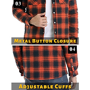 TACVASEN Mens Flannel Shirt Jacket for Men Long Sleeve Jacket Flannel Lined Plaid Button Down Shirts Casual Men's Jacket Insulated Jacket