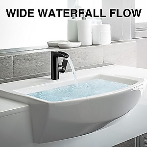 Waterfall Bathroom Faucet - WaterSong Matte Black Bathroom Faucet for Sink 360° Swivel Single Handle One Hole Vanity Faucet, Farmhouse RV Bathroom Vessel Basin Faucet Deck Mount, 100% Lead-Free