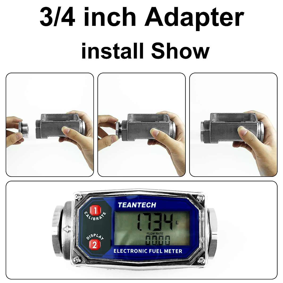 Turbine Flow Meter 3/4" inch Digital LCD Display with NPT Counter Oil Flowmeter Kerosene Diesel Fuel Flow for Measure Diesel Kerosene Gasoline